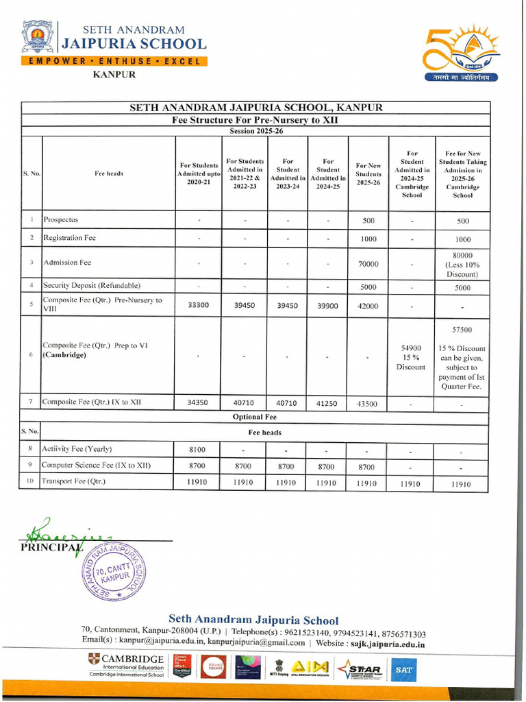Fee Structure 2025 26 | PDF