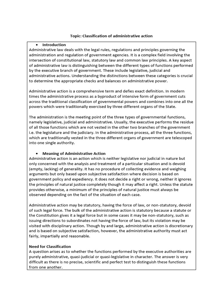 Administrative Law-Classification of Administrative Action | PDF ...