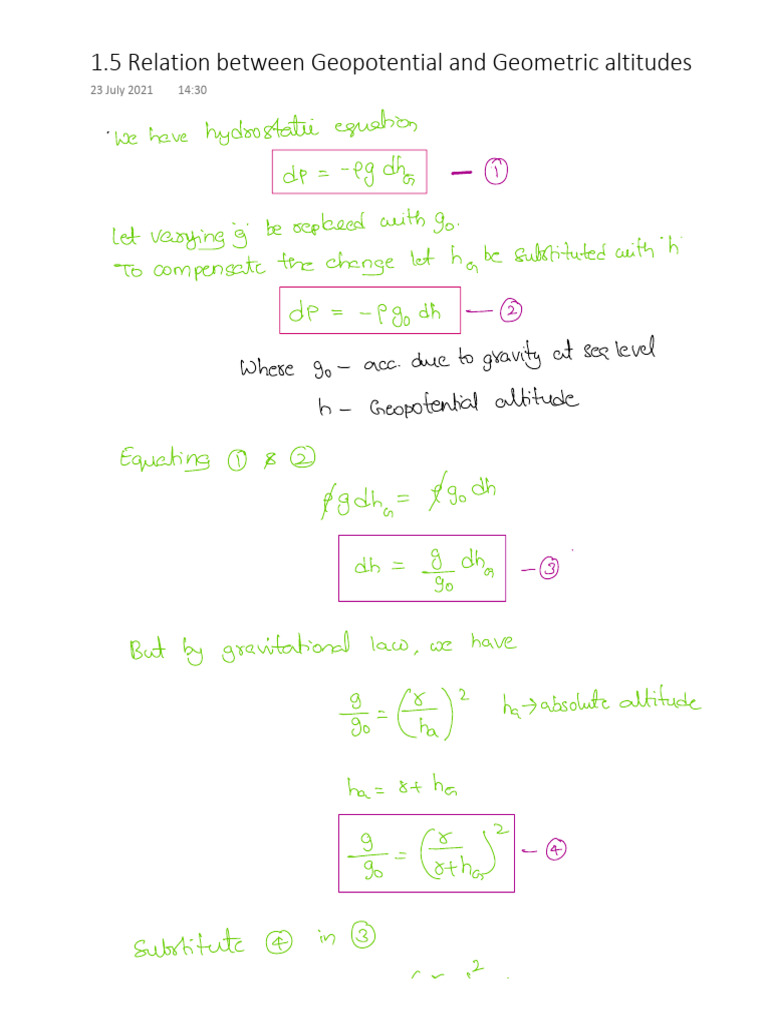 1.3 Relation Between Geopotential and Geometric Altitudes | PDF