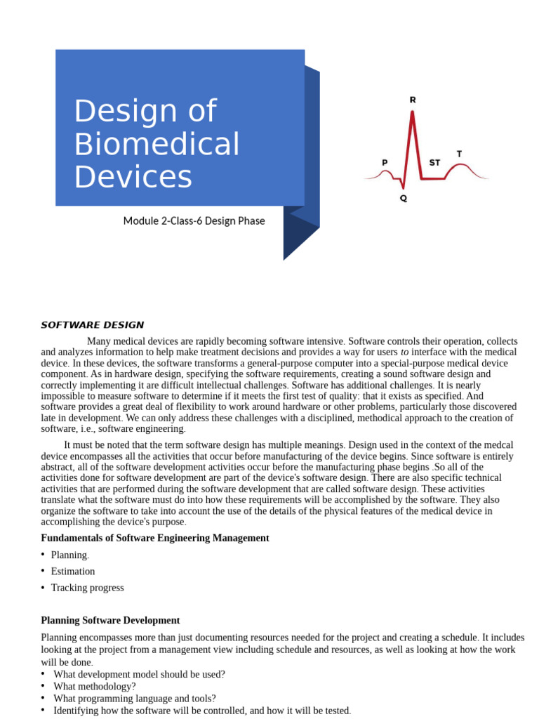 Design of Biomedical Devices-Class 6 | PDF | Software Development Process | Computer Programming