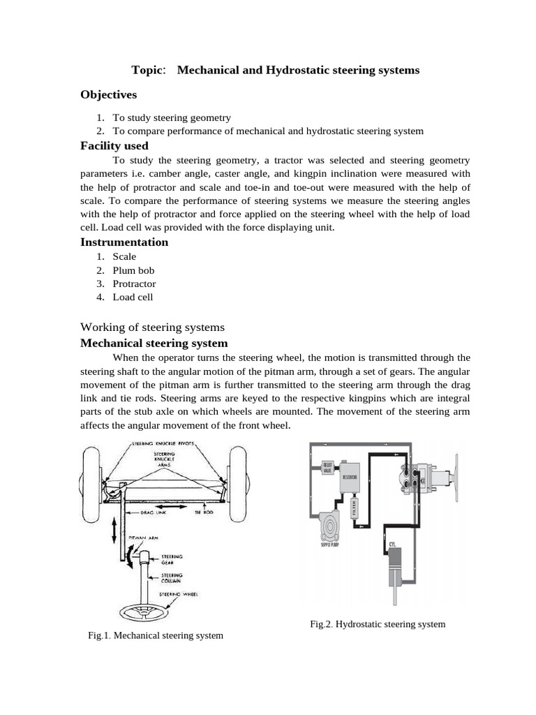 Mechanical and Hydrostatic Steering Systems | PDF | Steering ...
