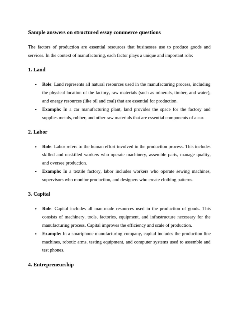 Sample Answers On Structured Essay Commerce Questions | PDF ...