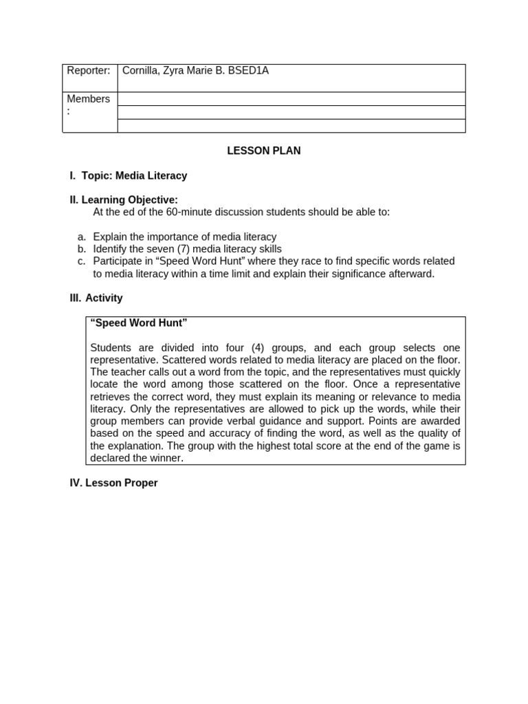 Media Literacy Lesson Plan Activities | PDF