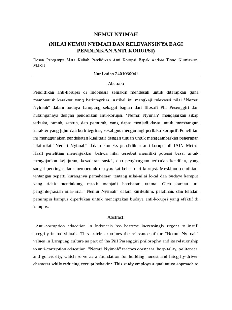 NEMUI Nyimah Anti Korupsi | PDF