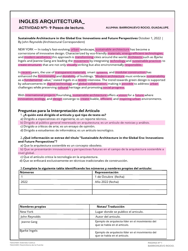 Ingles Arquitectura - : ACTIVIDAD N 1-9 Pasos de Lectura | PDF ...