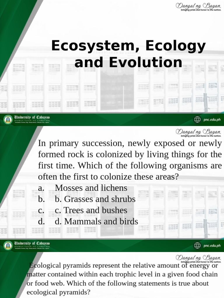 Prelim Lesson 2 - Ecology, Ecosystem and Evolution CONTINUATION PART 2 ...