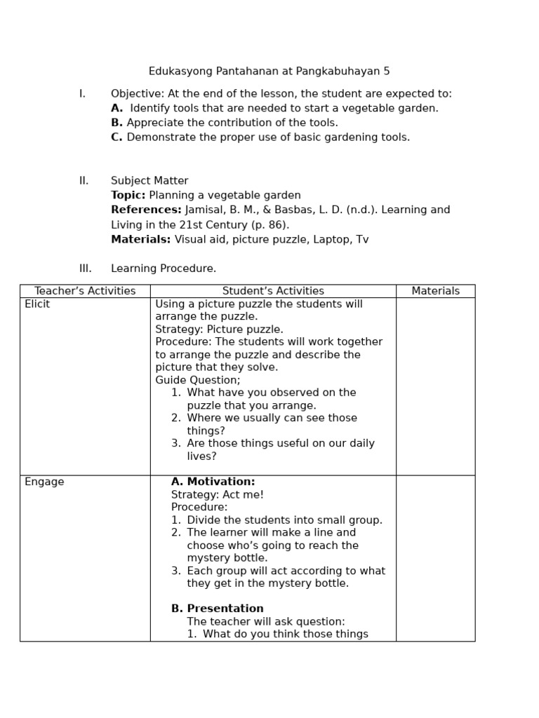 Edukasyong Pantahanan at Pangkabuhayan 5 | PDF | Learning | Teachers