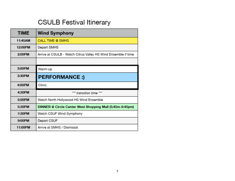 CSULB Festival Itinerary Schedule | PDF