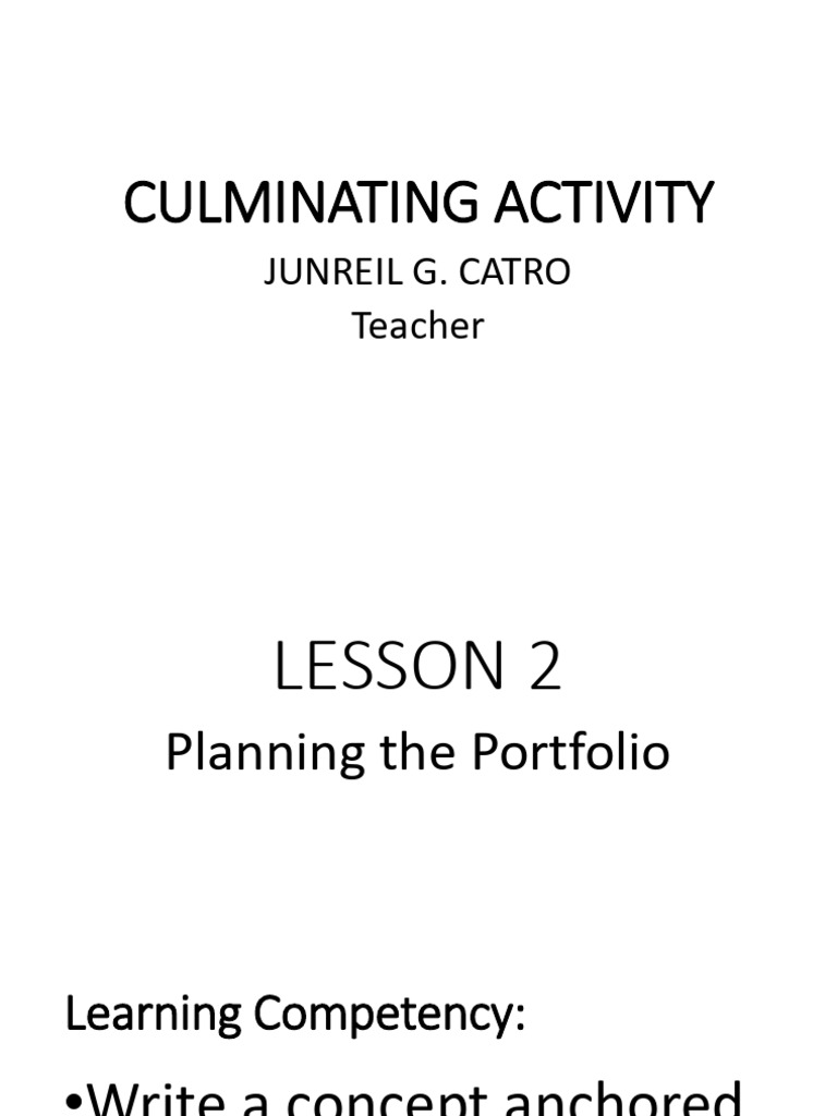 Culminating Activity Lesson 2 Planning The Portfolio | PDF | Learning | Behavior Modification