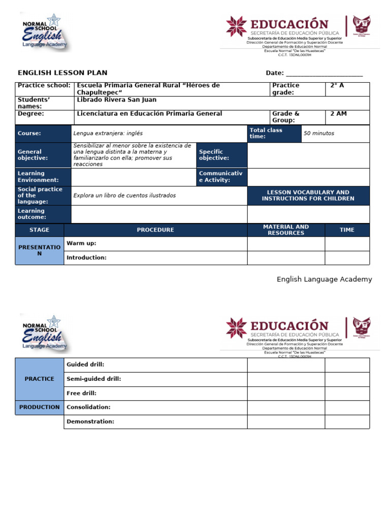 Copia de PPP English Lesson Plan Form Oct 2022 | PDF