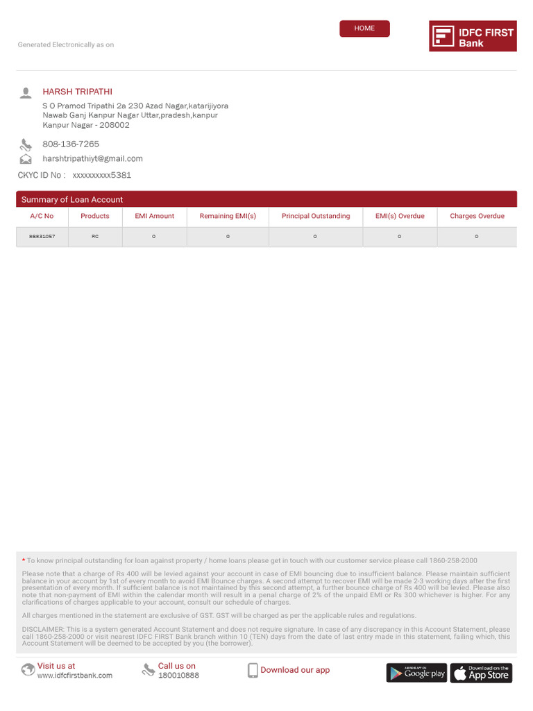 Statement of Account - 86831057 - 3329753 | PDF | Loans | Fee