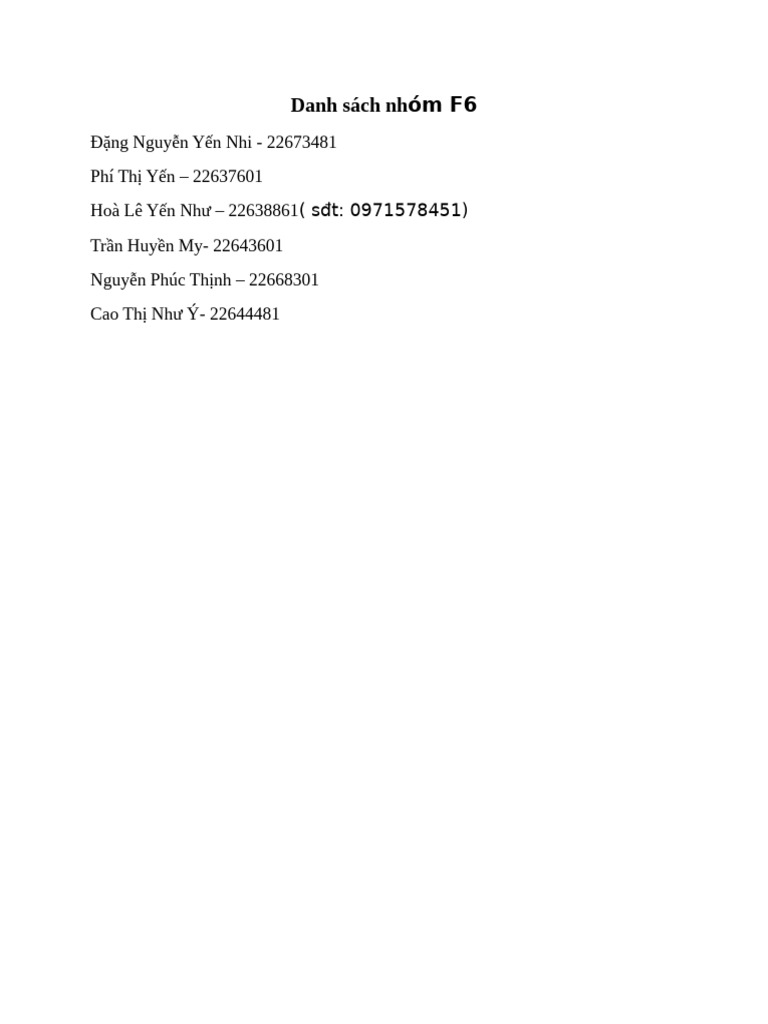 Danh Sách Nhóm F6 | PDF