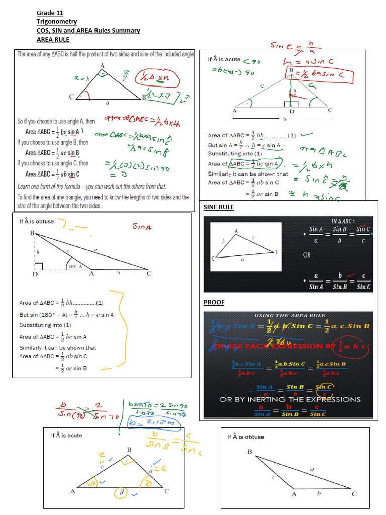 Grade 11 Trigonometry Rules Summary | PDF