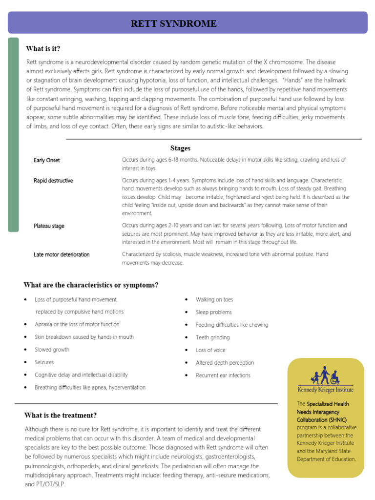 Rett Syndrome Factsheet 2020 | PDF | Diseases And Disorders | Human ...