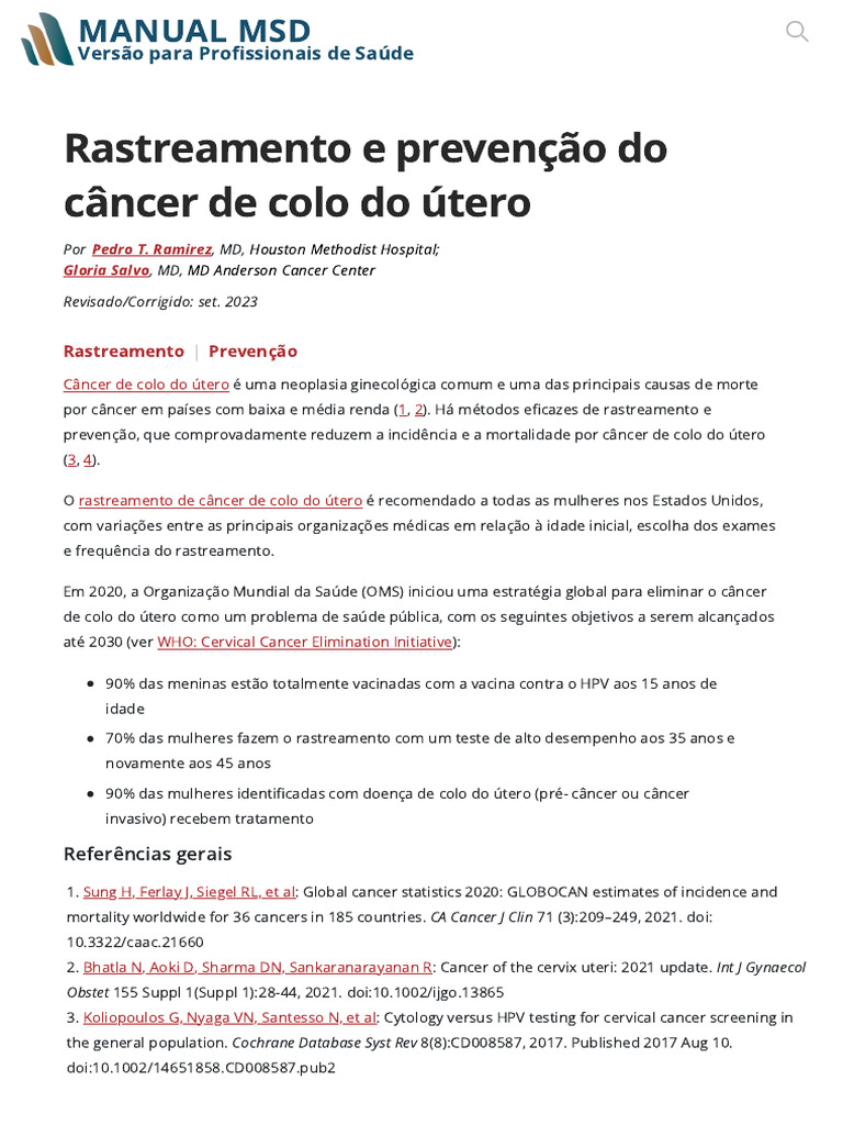 Rastreio e Prevenção do Câncer Cervical | PDF | Câncer cervical | Câncer