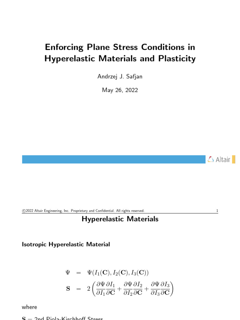 Plane Stress Conditions in Hyperelasticity and Plasticity | PDF | Solid ...