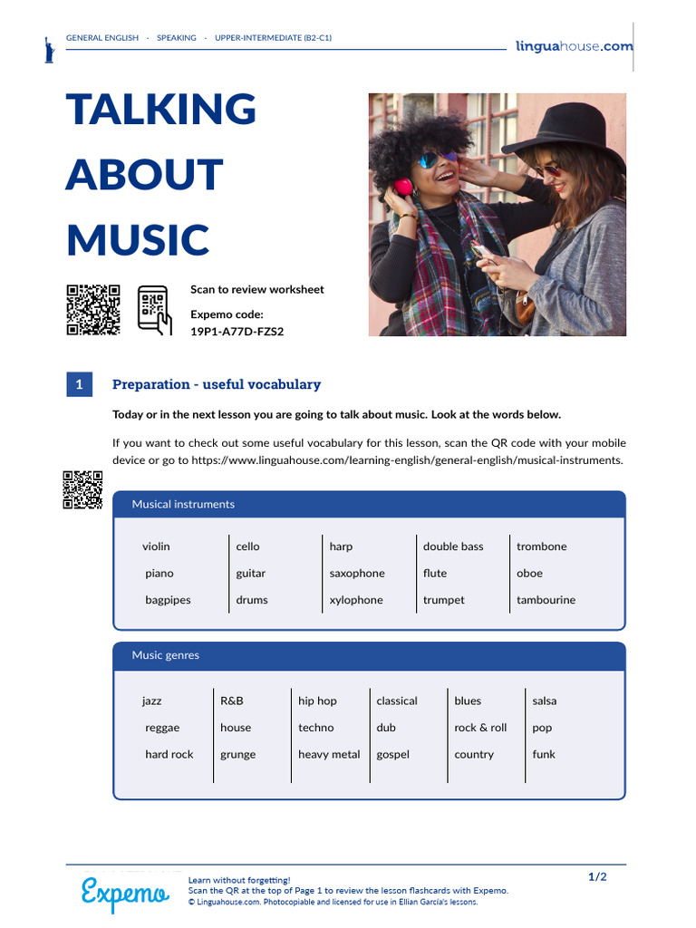 Discussing Music Vocabulary and Questions | PDF | Musical Instruments ...