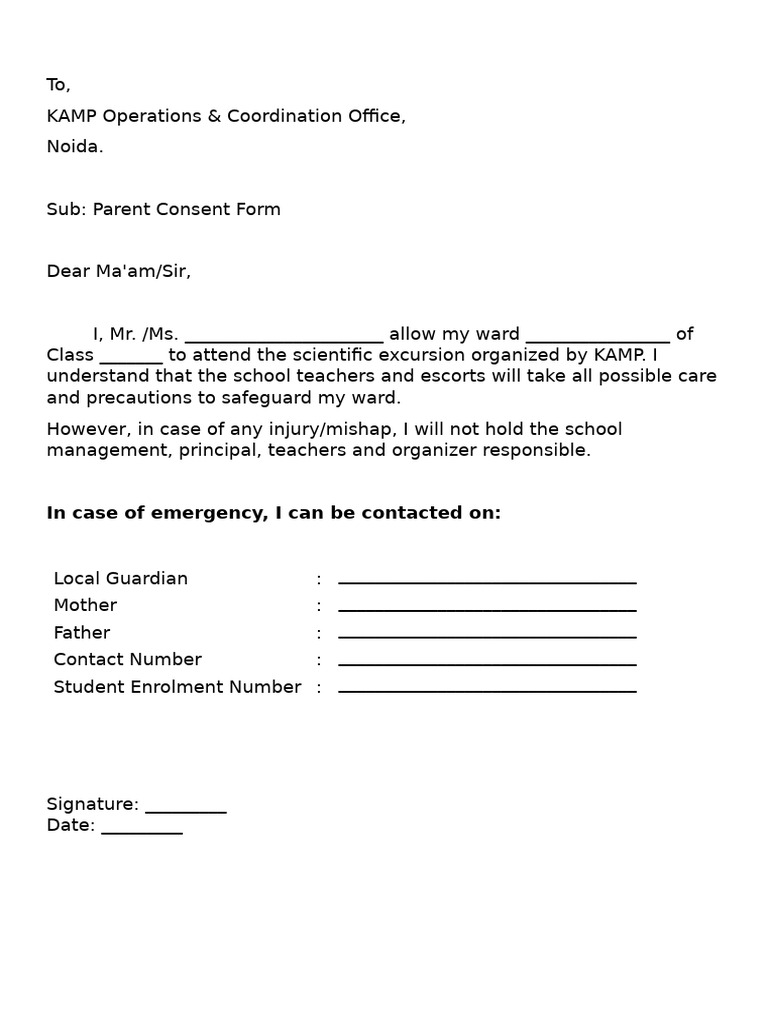 Parent Consent Form for School Excursion | PDF
