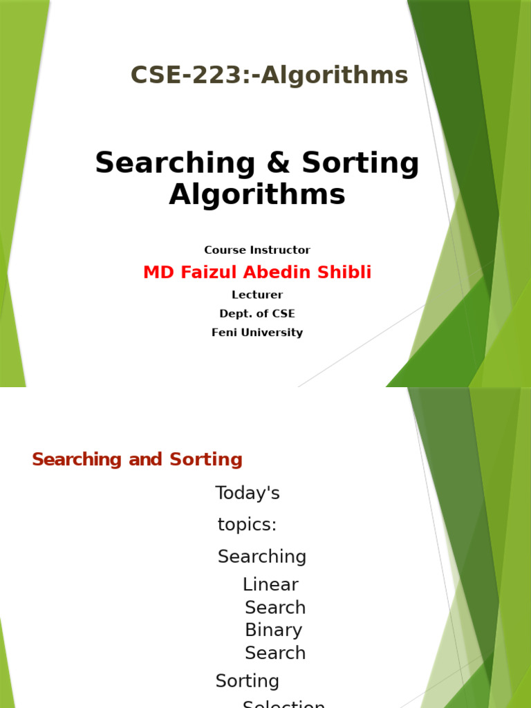 L3 Searching And Sorting Algorithms Pdf Computer Programming