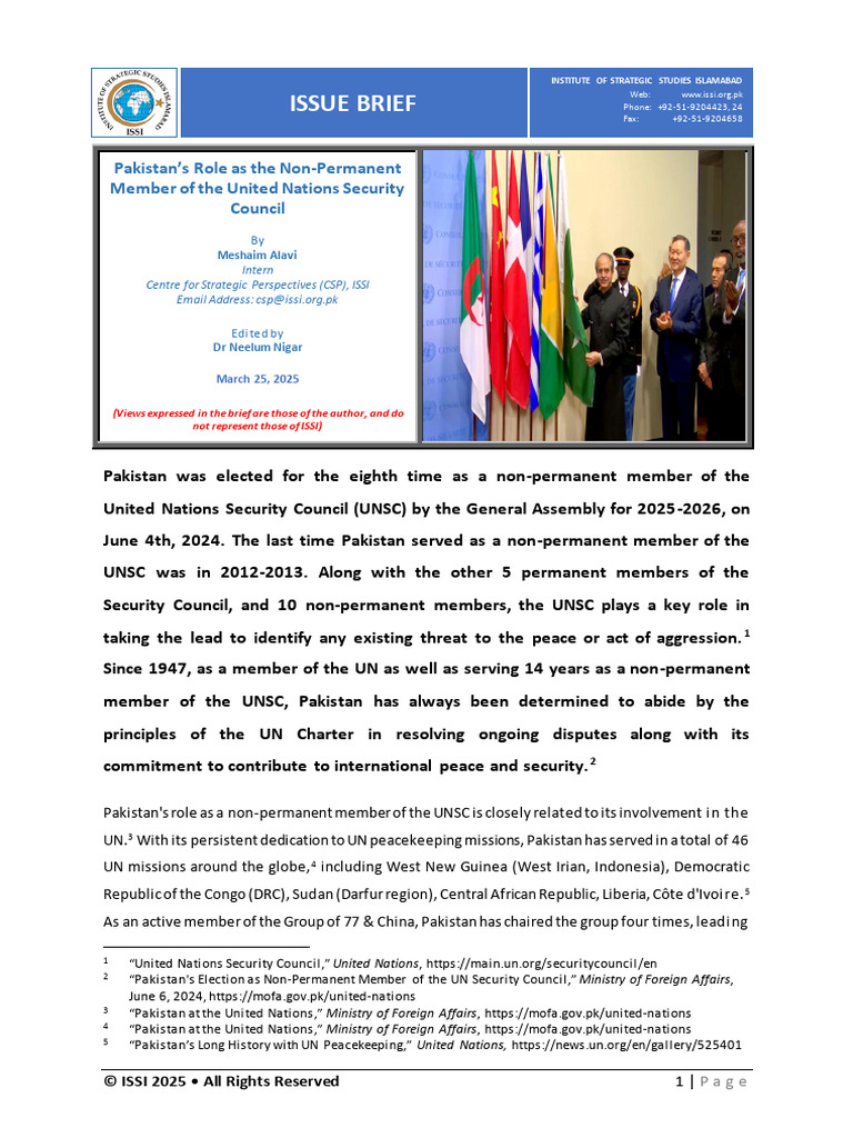 Pakistan Role in UN Security Council | PDF | United Nations Security ...