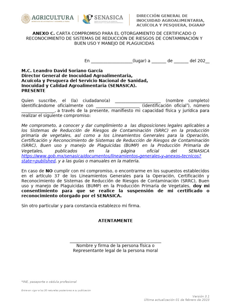 Compromiso para Certificación SRRC y BUMP | PDF