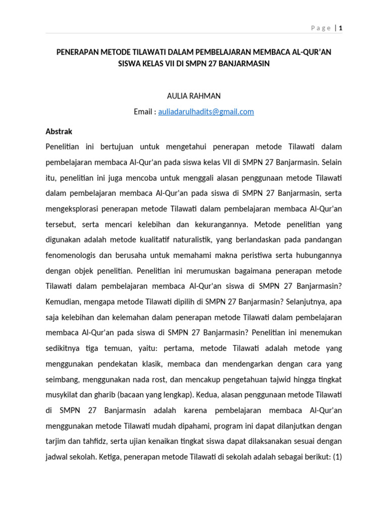 Penerapan Metode Tilawati Dalam Pembelajaran Membaca Al | PDF