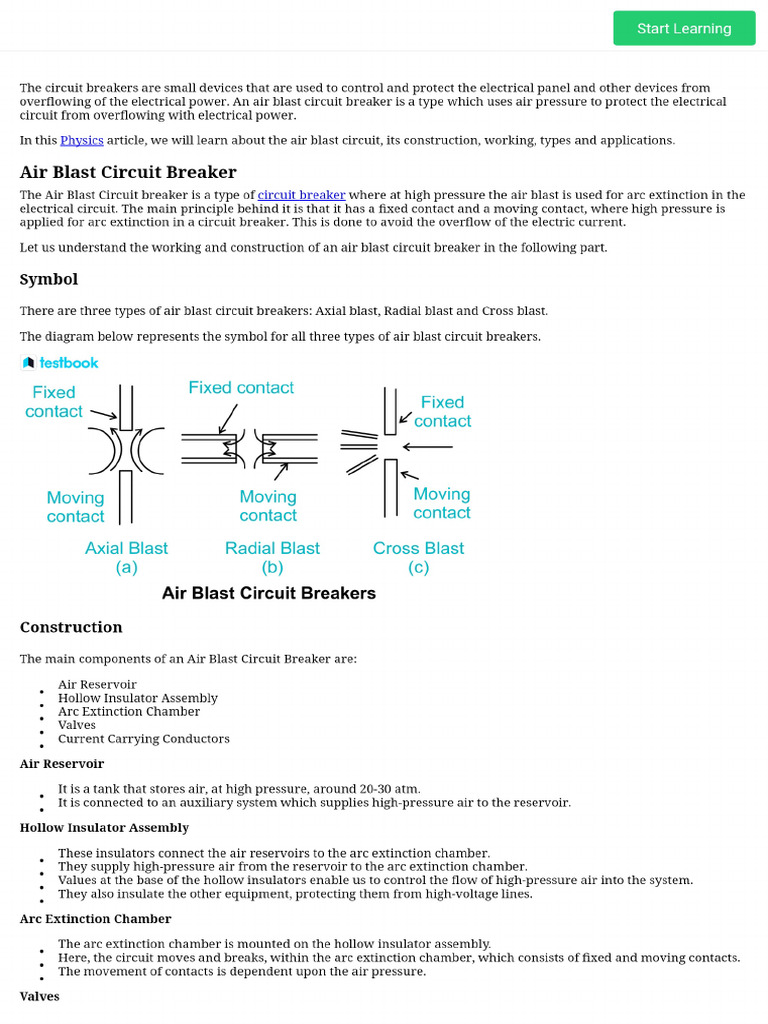 Air Blast Circuit Breaker - Diagram, Working, Types & Applications | PDF