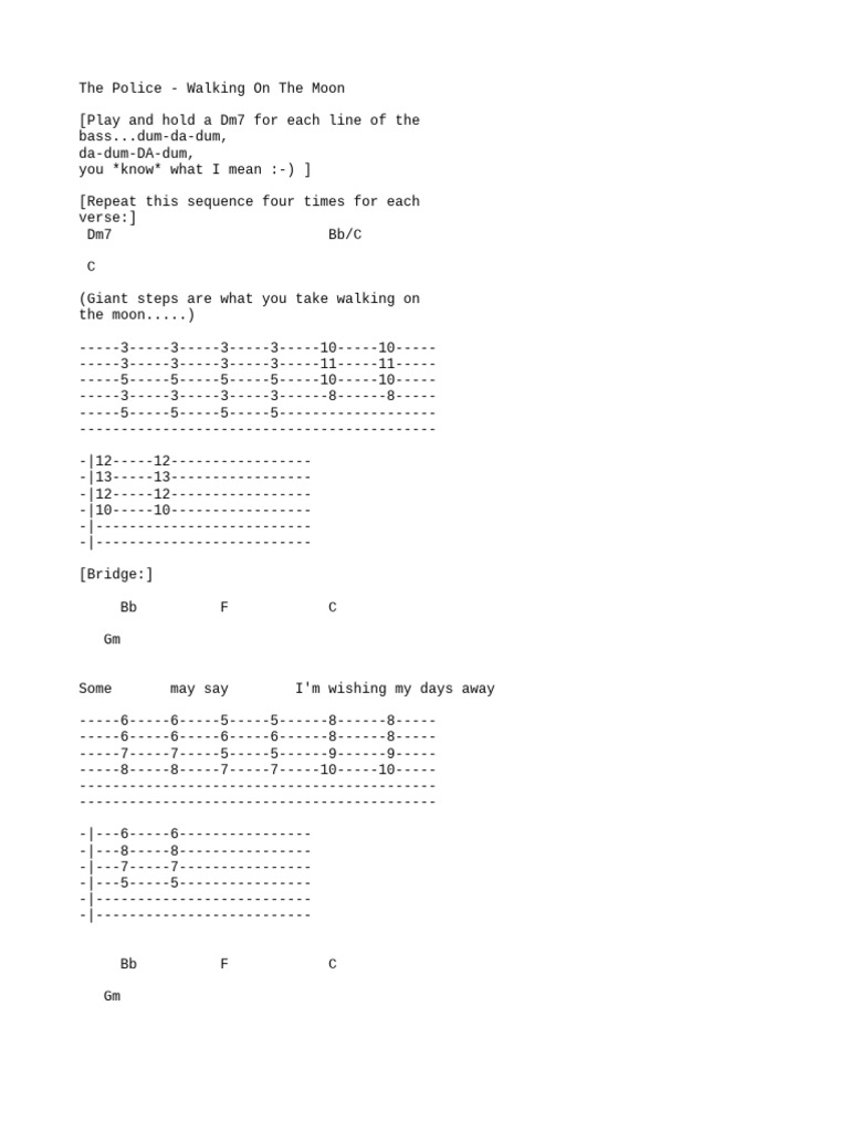 The Police: Walking On The Moon Chords | PDF | Recorded Music