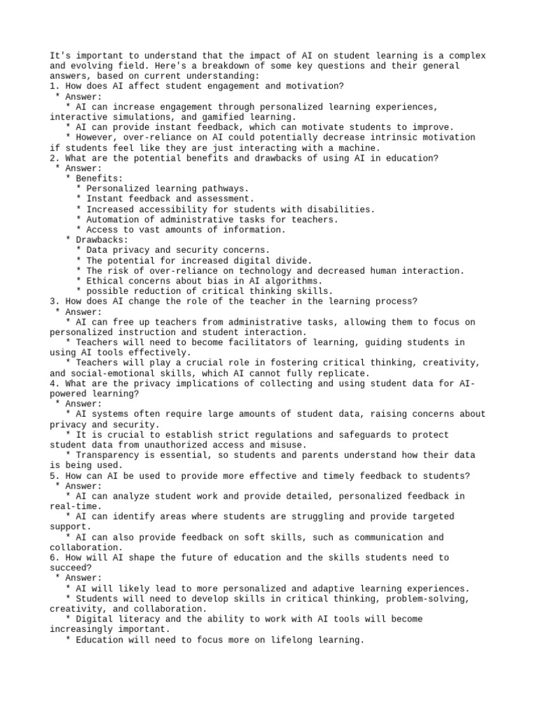 Question About The Impact of Ai in Student Learning | PDF | Artificial ...