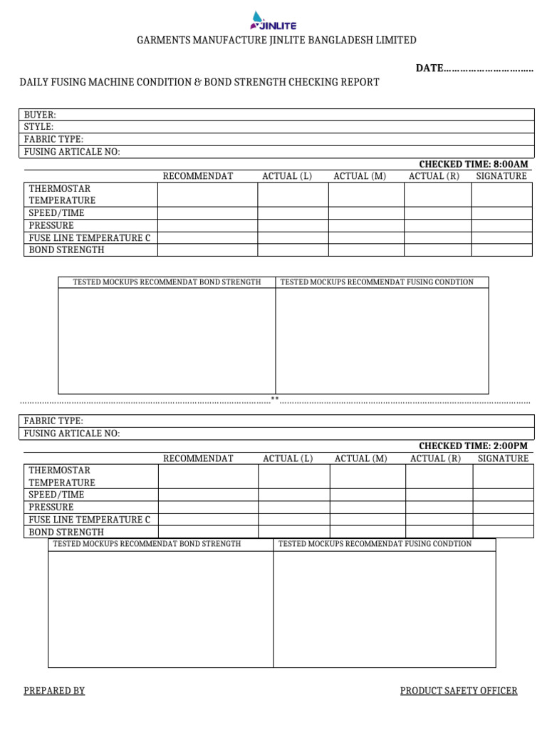 Daily Fusing Machine Inspection Report | PDF