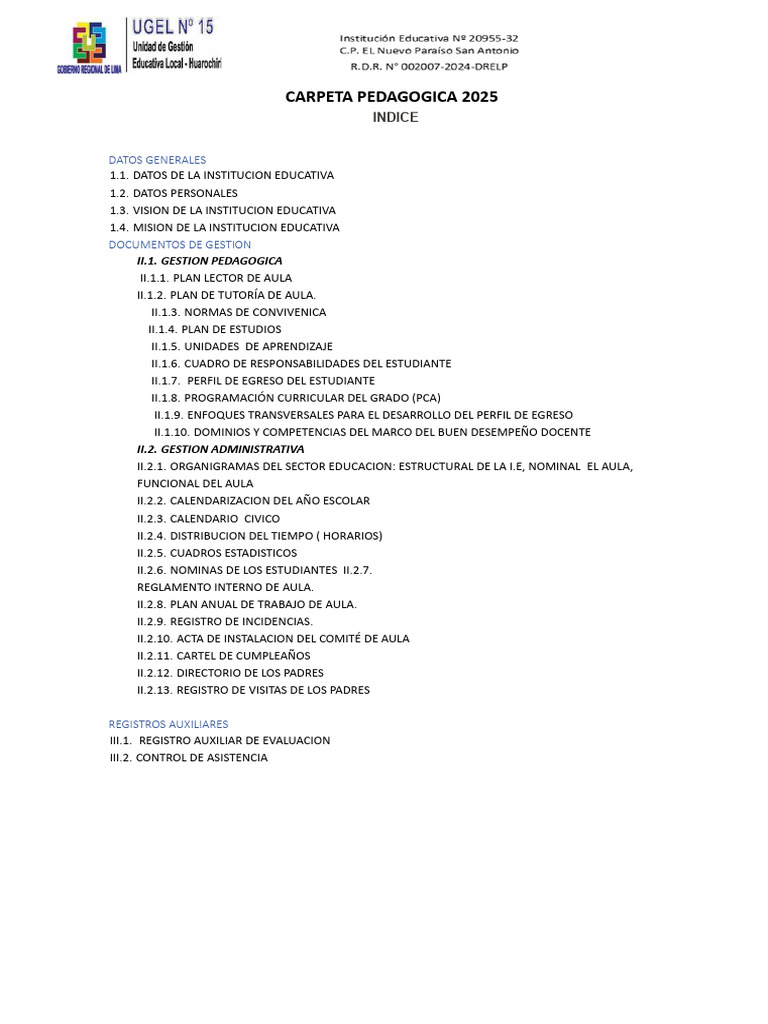 Indice de Carpeta Pedagogica 2025 | PDF