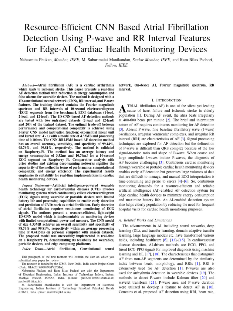 Resource Efficient Cnn Based Atrial Fibrillation Detection Using P Wave