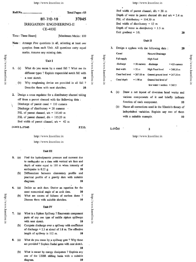 Btech Ce 7 Sem Irrigation Engineering 2 37045 Dec 2019 | PDF