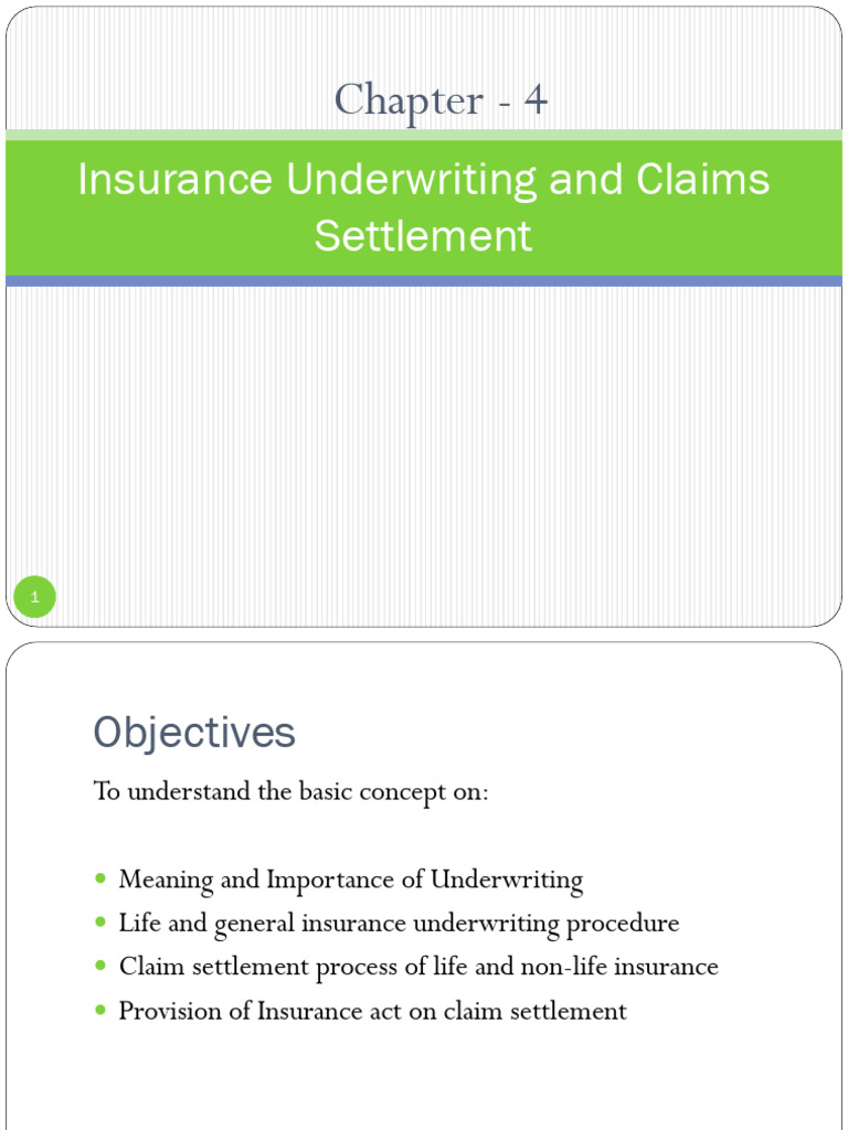 Chapter 4 Insurance Underwriting and Claims Settlement | PDF | Reinsurance | Underwriting