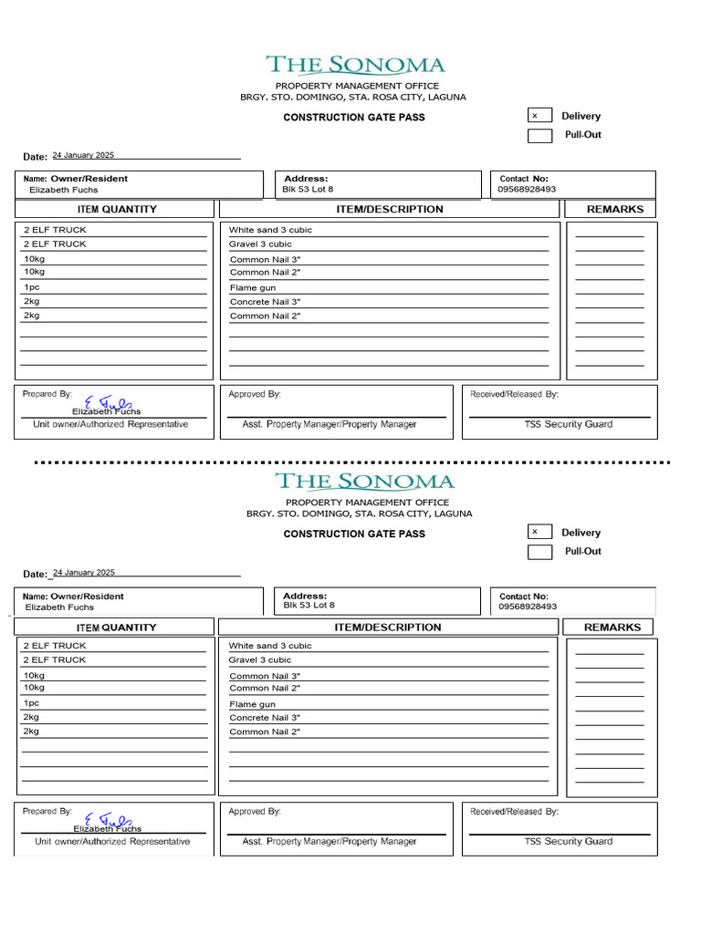 TS-Construction Gate Pass Form 23 January 2025 | PDF