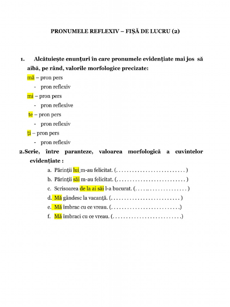 PRONUMELE REFLEXIV Test 2-1 | PDF
