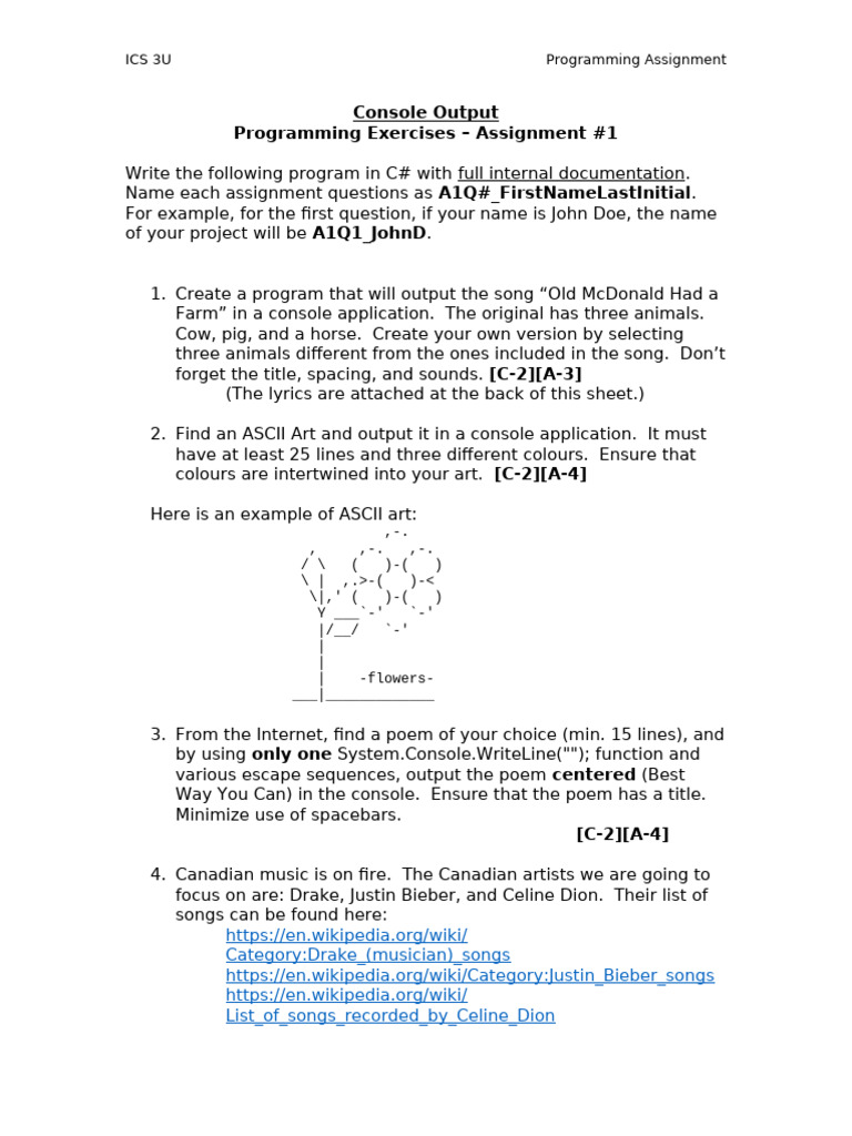 Unit1_Programming ExercisesFall2024 - Copy | PDF | Old Mac Donald Had A ...