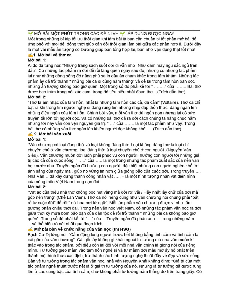 Mở bài NLVH | PDF