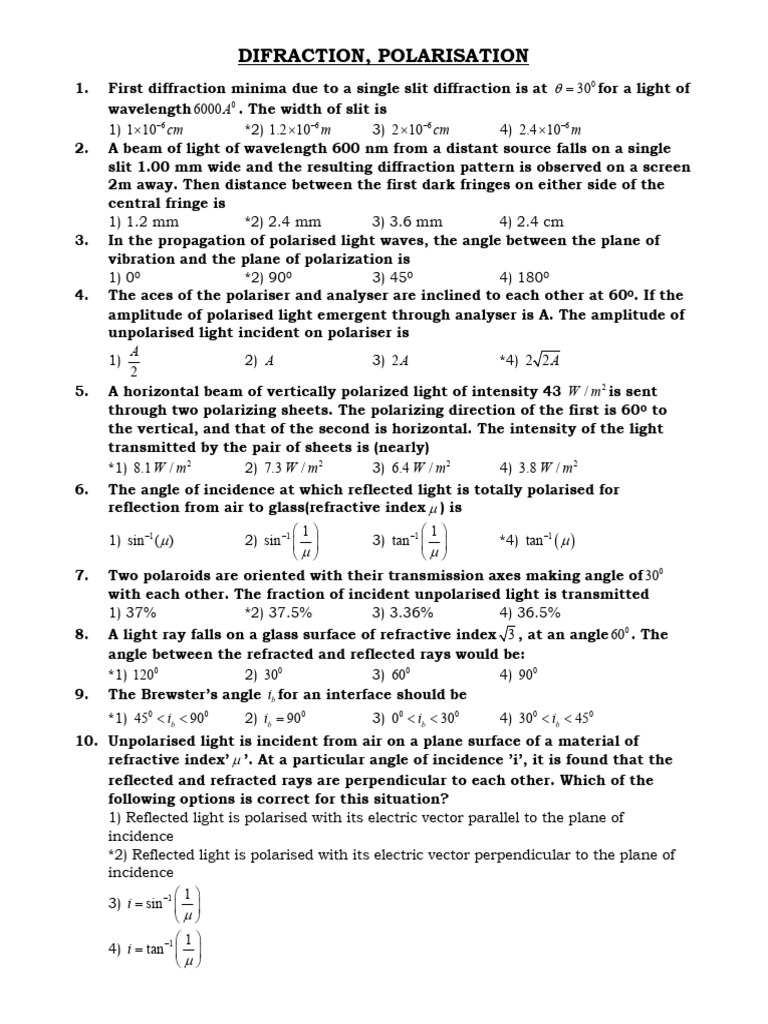 Difraction, Polarisation | PDF | Polarization (Waves) | Diffraction