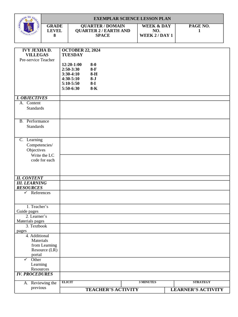 8th Grade Earth Science Lesson Plan | PDF | Teachers | Cognitive Science