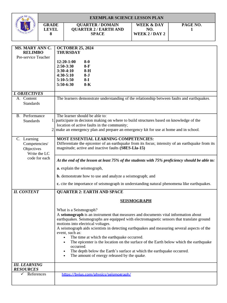 Earthquake Seismograph Lesson Plan | PDF | Earthquakes | Seismology