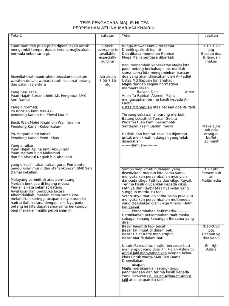 TEKS PENGACARA MAJLIS HI TEA | PDF