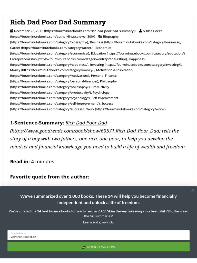 Rich Dad Poor Dad by Robert Kiyosaki_ Book Summary & Review | PDF ...