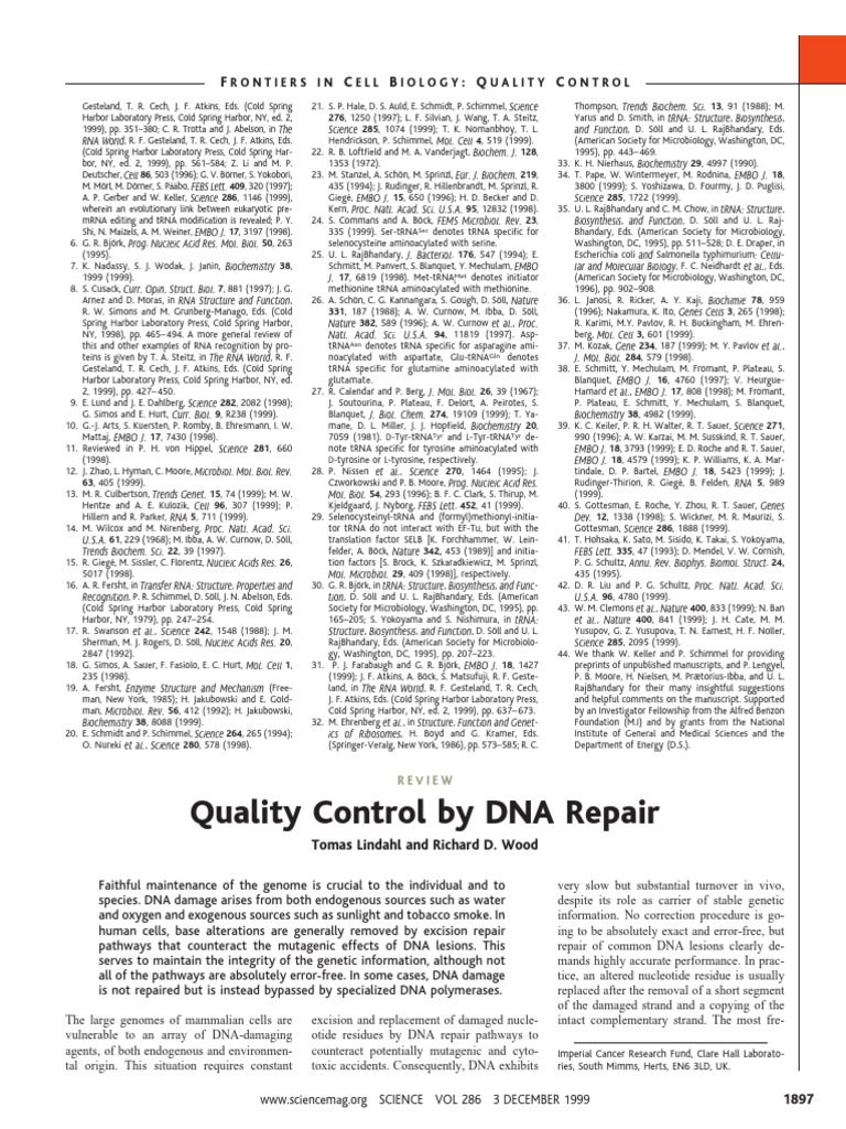 Quality Control by DNA Repair: F C B: Q C | PDF | Dna Repair | Dna
