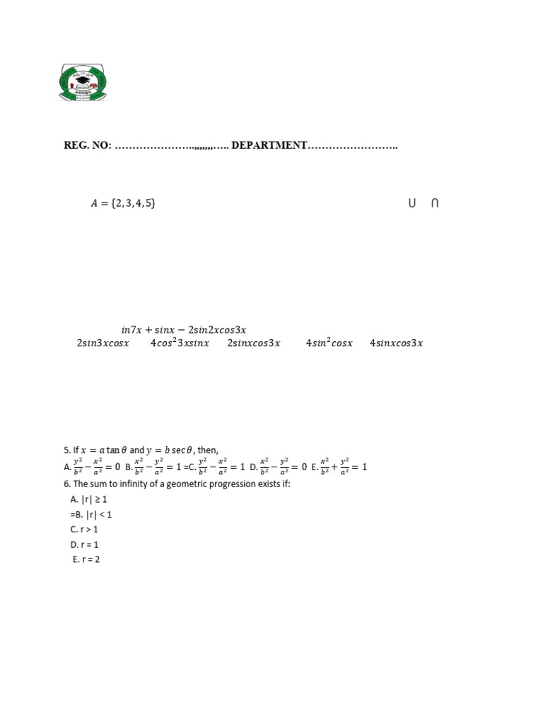 2024-2025 MTH 101 Questions 12-03-2025 | PDF | Mathematical Concepts | Elementary Mathematics