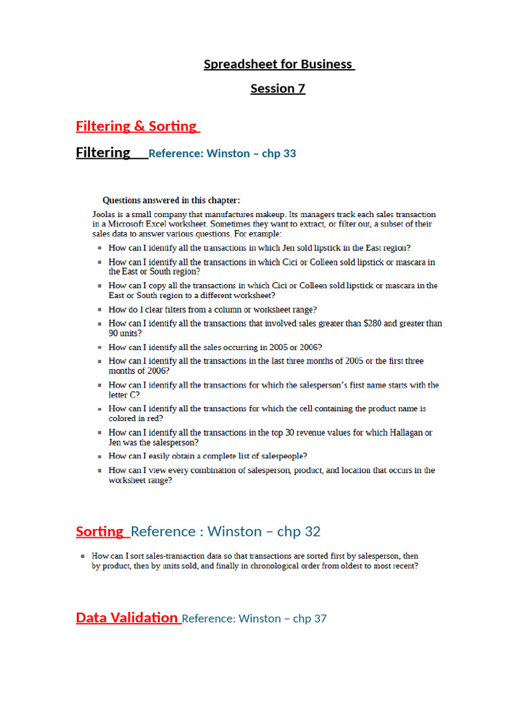 Business Spreadsheet Filtering & Sorting Guide | PDF