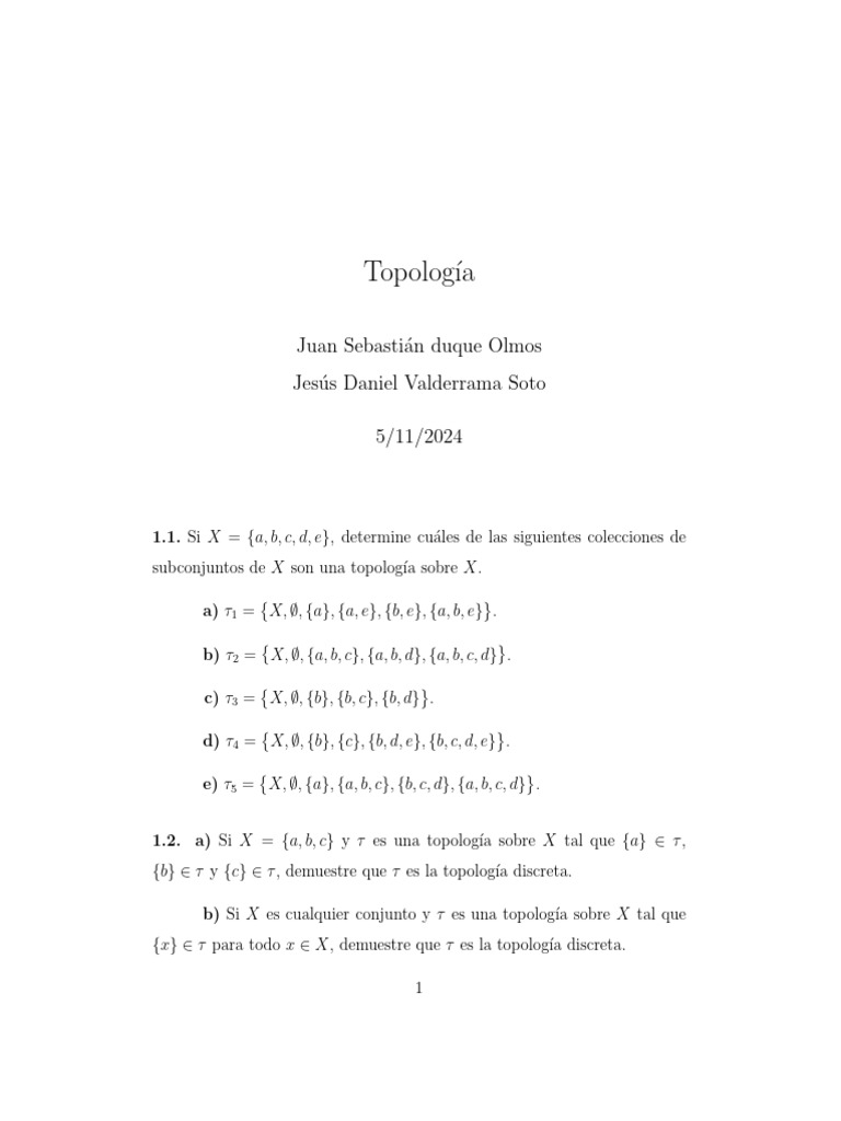 Trabajo 1 11 | PDF | Conjunto vacio | Topología