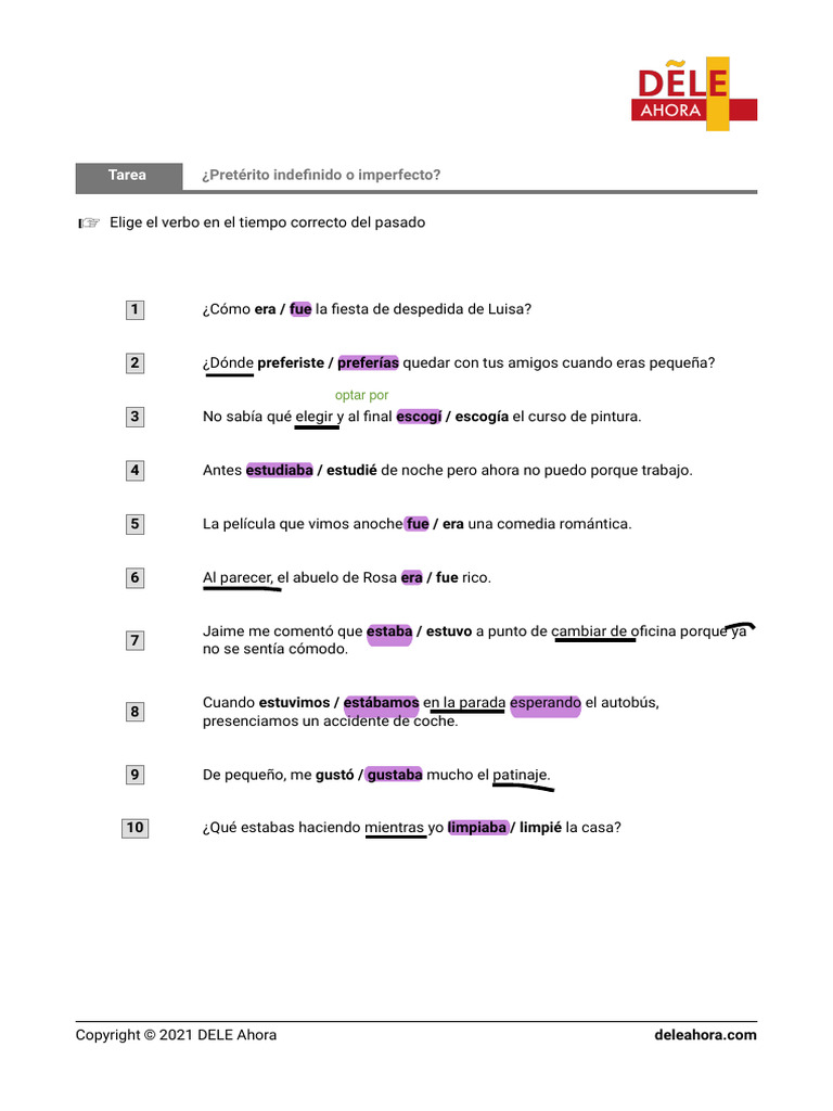 Preterito Indefinido o Imperfecto | PDF