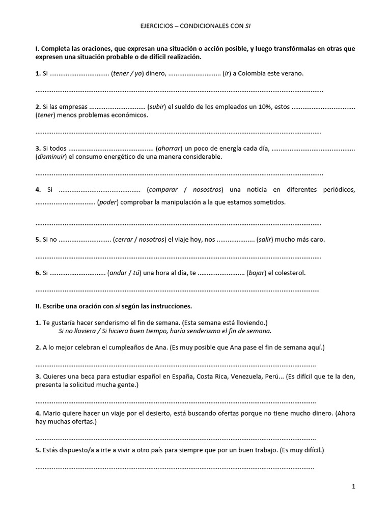 Копия Handout 3.2 - Ejercicios complementarios - Condicionales Tipos 1 2 3 | PDF