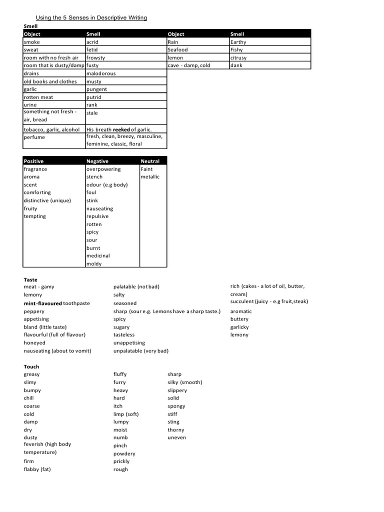 Descriptive Writing with the 5 Senses | PDF